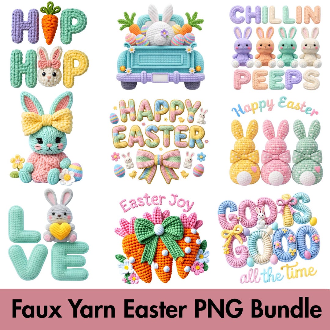 Easter PNG Bundle Faux Yarn Egg Hunter Bunny Crochet Coquette Bow Jesus ...