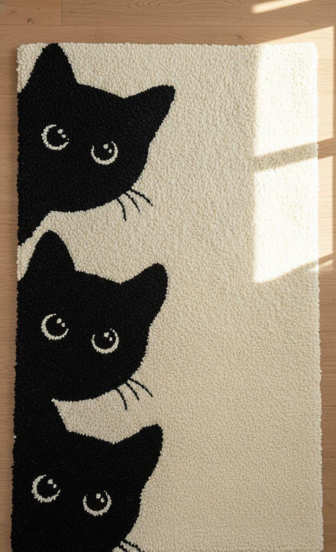 Black Cat Peek Hand Tufted Area Rug, Modern Graphic Wool Carpet for ...