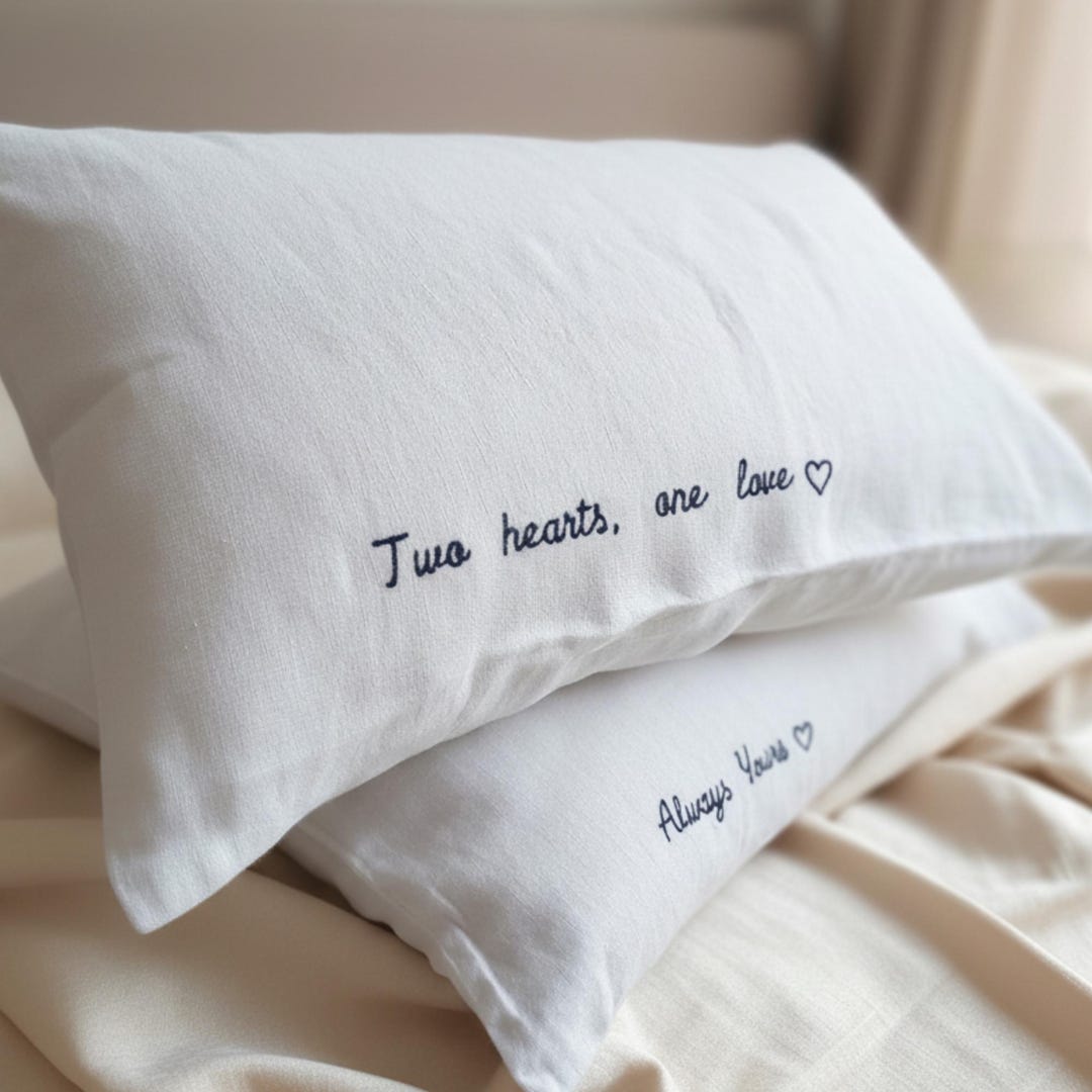 Personalized Linen Pillowcases – Set of 2, Custom Embroidered Love ...