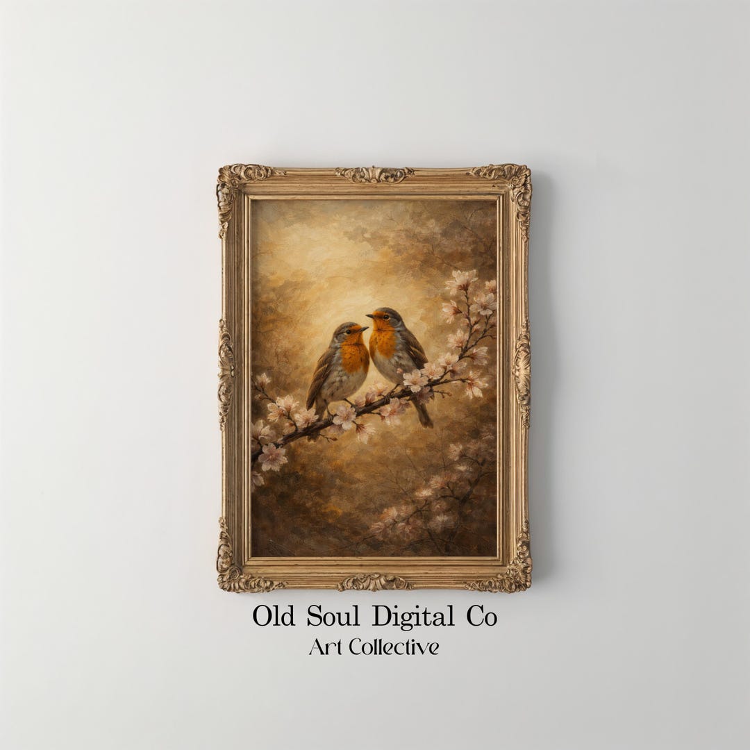 Vintage Robin Painting, Still Life Bird Art, Warm Neutral Decor ...