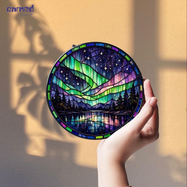 Stained Glass Aurora Borealis Suncatcher, Northern Lights Window ...