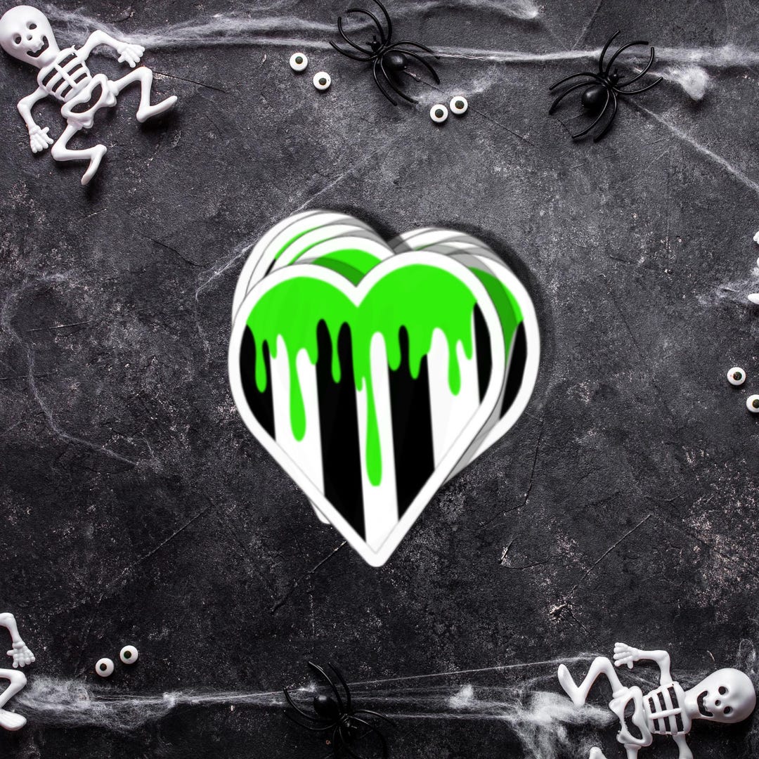Slime Drip Gothic Heart Sticker: Neon Green, Black & White Vinyl Decal ...