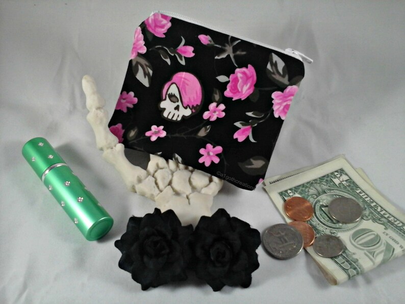Girly Skull Coin Purse - Skull and Floral Coin Purse - Gothic Change ...