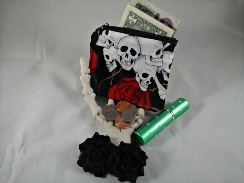 Skull and Roses Coin Purse Gothic Change Purse Skull Pouch - Etsy