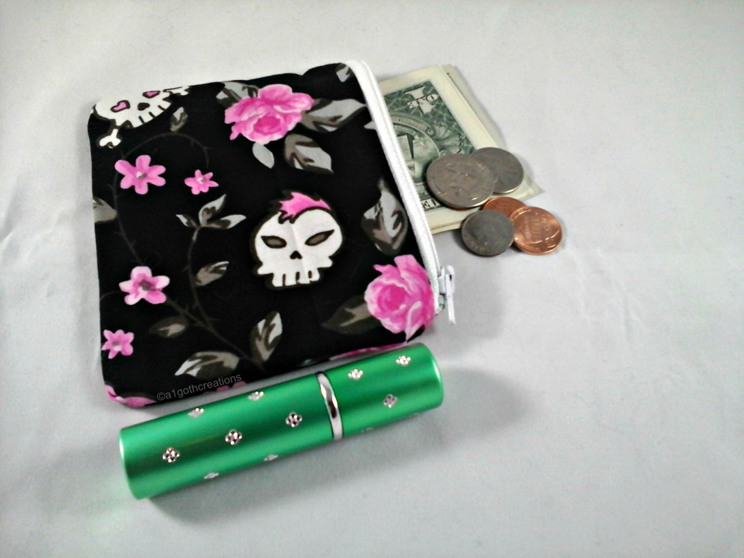 Girly Skull Coin Purse Skull and Floral Coin Purse Gothic - Etsy