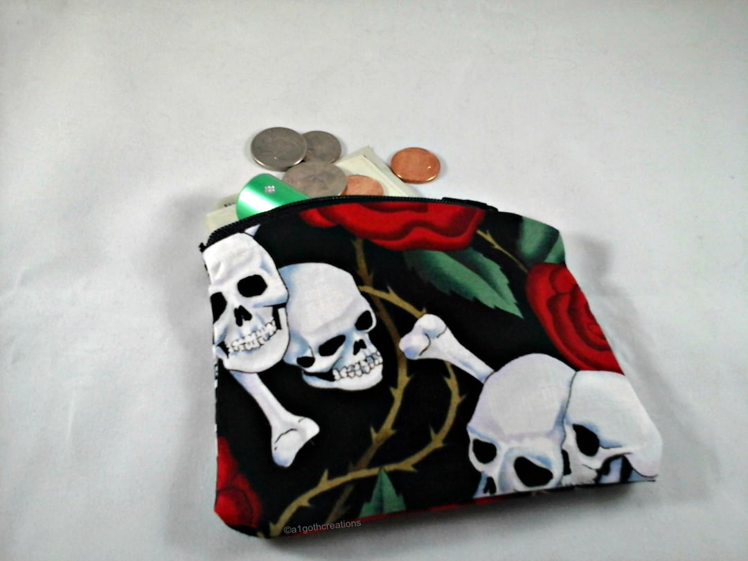 Skull and Roses Coin Purse Gothic Change Purse Skull Pouch Gothic ...