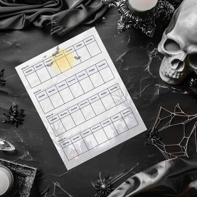 Spooky Halloween Planner Printable | Gothic Undated Monthly, Weekly ...