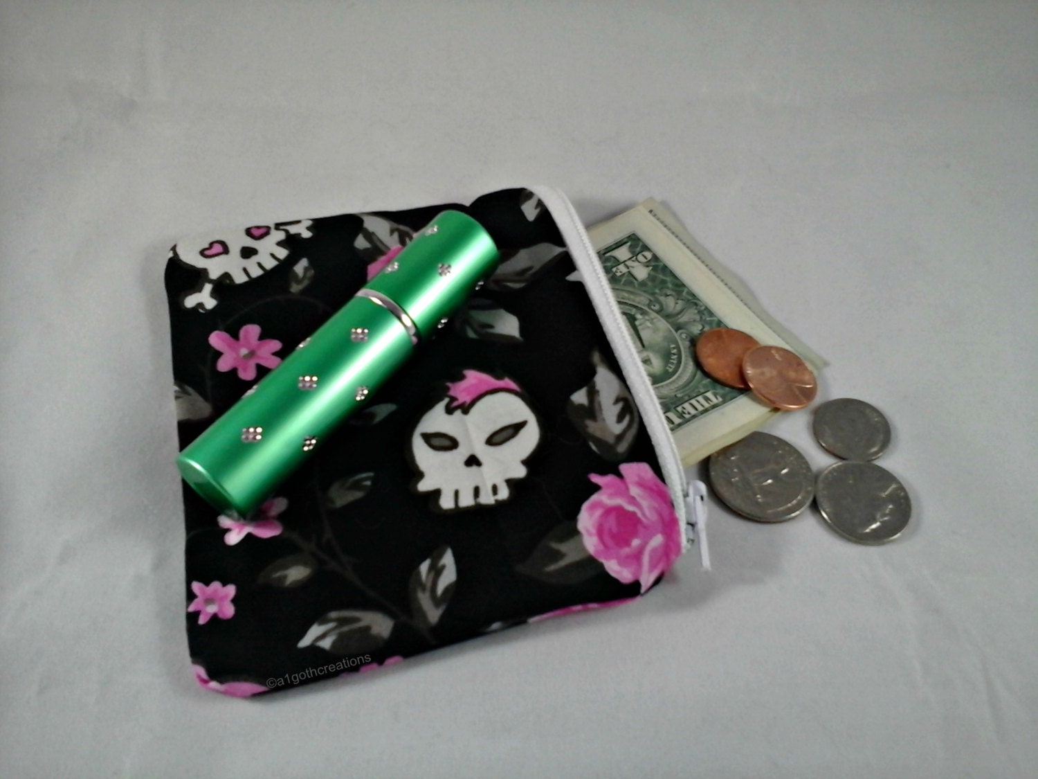 Girly Skull Coin Purse Skull and Floral Coin Purse Gothic - Etsy