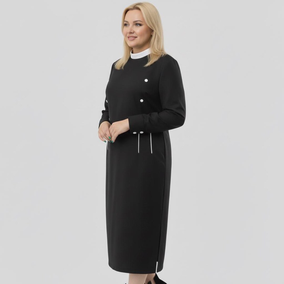 Female Clergy Cassock With White Design – Custom Cassock , Black Clergy ...