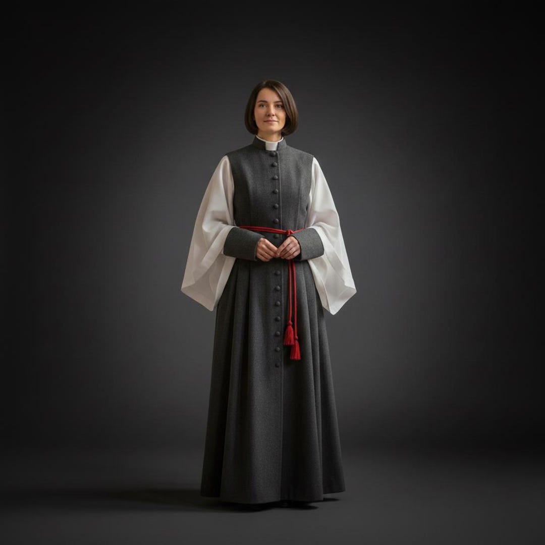 Female Clergy Cassock Grey With White – Custom Cassock , Robe Religious ...