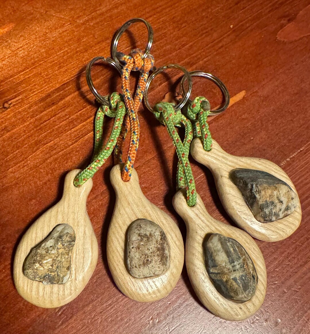 Handcrafted Keychain in Ash Wood and Natural Stone – Unique Piece ...