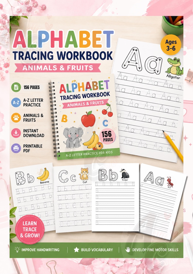 Alphabet Tracing Workbook Printable PDF | A-Z Letter Practice With ...