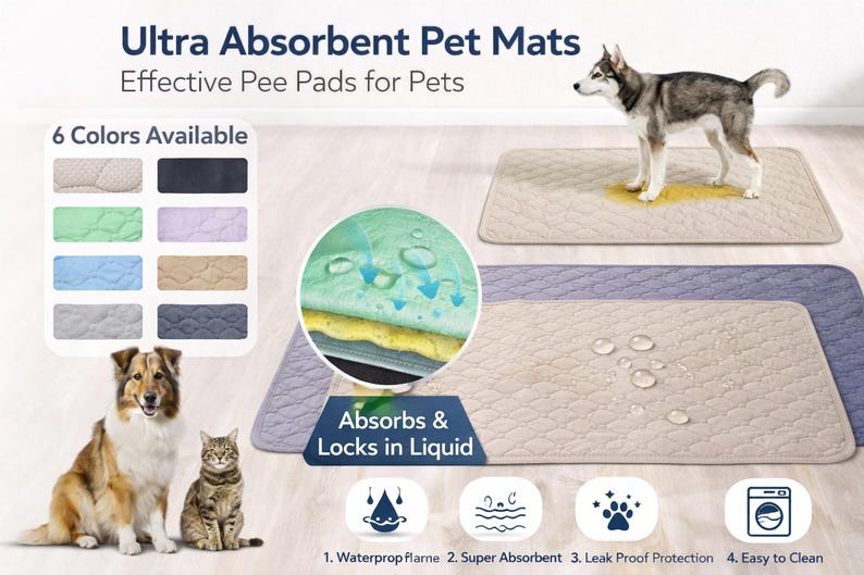 Washable Reusable Pet Pee Pad | Absorbent Waterproof Training Mat ...