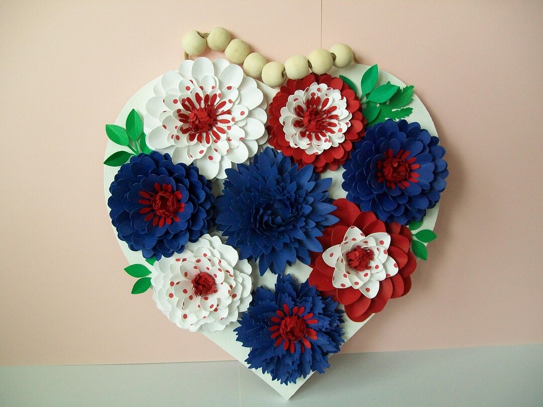 Paper Flower Plaque, Heart Plaque, Handmade, Patriotic, Paper Flowers ...