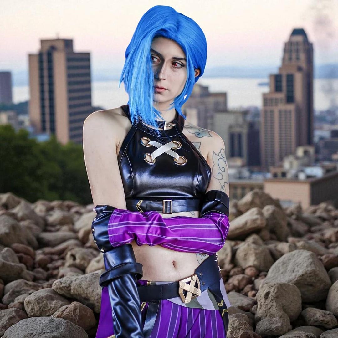 Jinx Cosplay Costume, LOL Game Arcane Movie, Wig Loli Outfit, Halloween ...