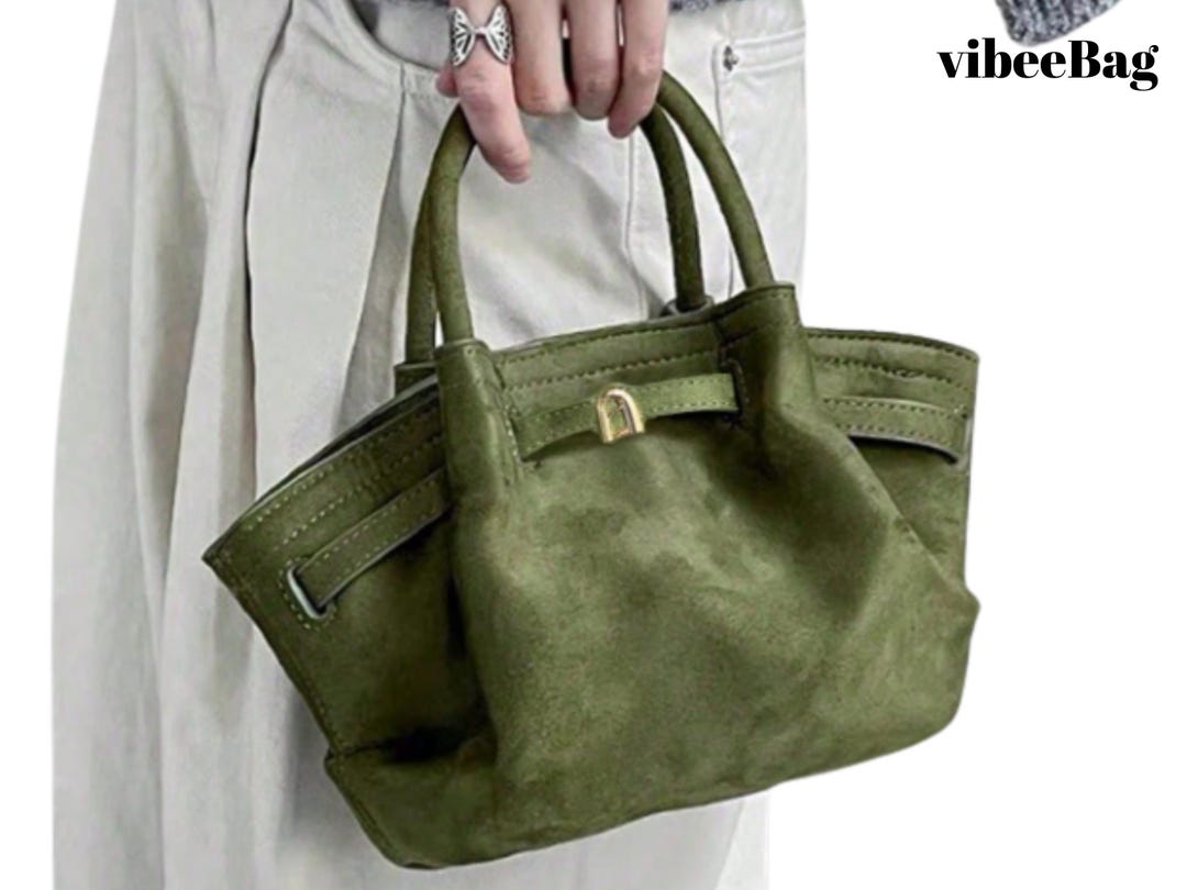 Green Suede Dumpling Tote Bag Small Top Handle Handbag - Etsy