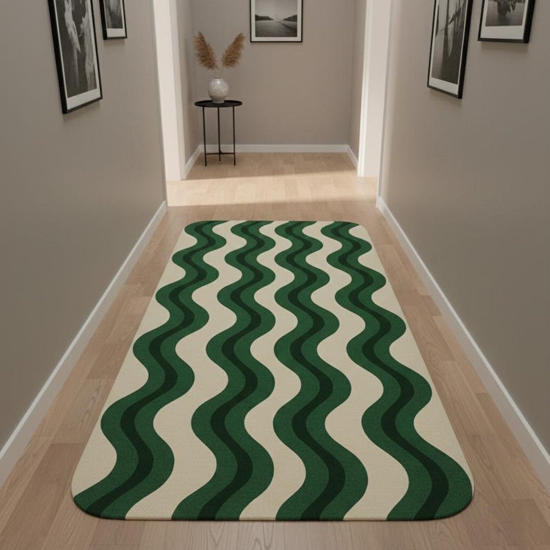 Buy Handmade Green Wavy Rug, Modern Abstract Area Carpet, Custom Tufted ...