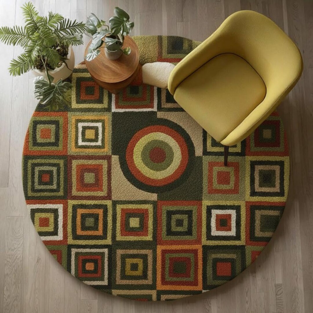 Buy Handmade Retro Round Wool Rug – Mid-century Geometric Design Online ...
