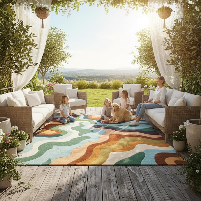 Buy Handmade Wool Area Rug, Modern Abstract Wavy Design, Living Room ...