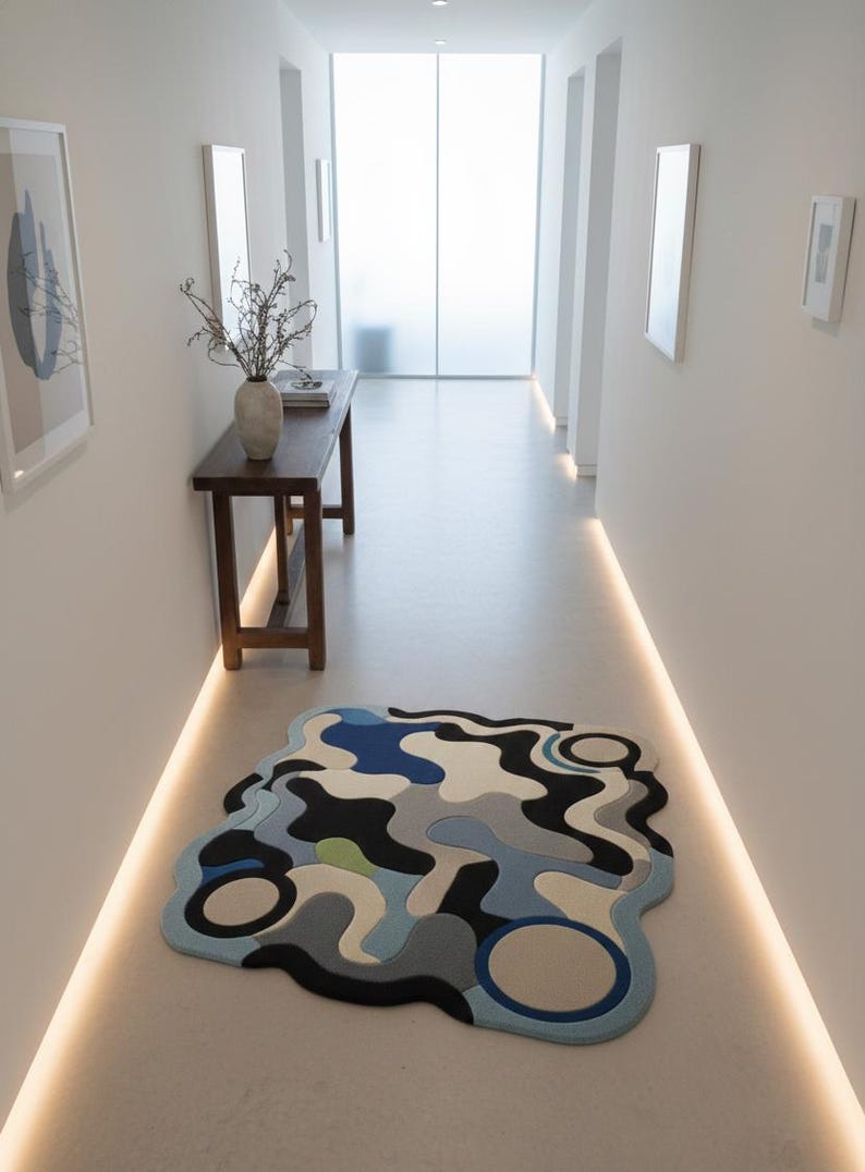 Buy Handmade Abstract Wavy Rug – Modern Irregular Shape Carpet, Blue ...