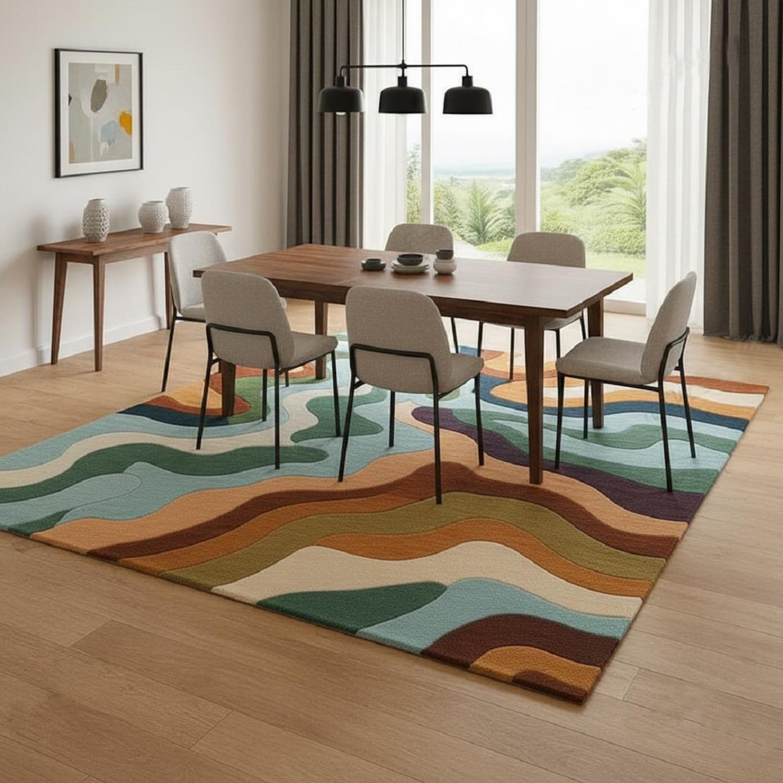 Buy Handmade Wool Area Rug, Modern Abstract Wavy Design, Living Room ...