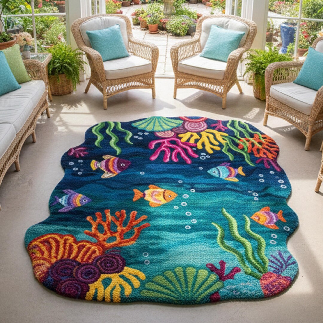 Tropical Fish Area Rug, Ocean Coral Reef, Coastal Kids Room - Etsy