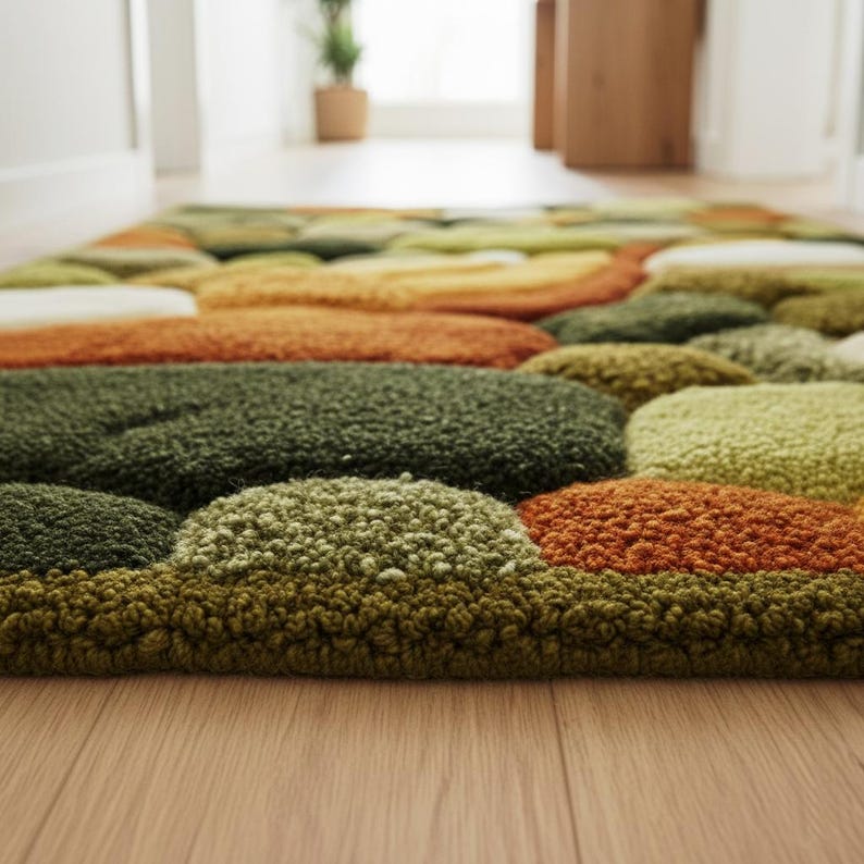 Buy Handmade Pebble Stone Rug – Green Moss & Earth Tone Area Carpet ...