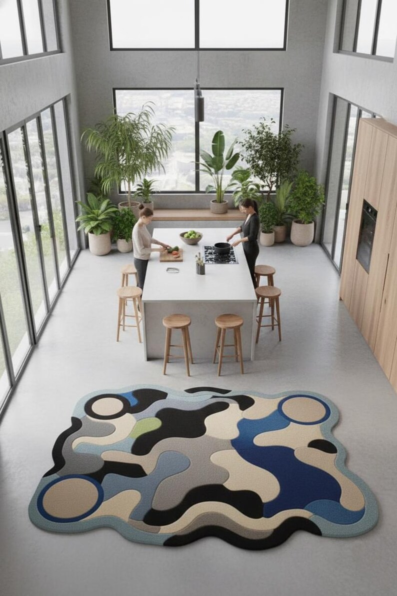Buy Handmade Abstract Wavy Rug – Modern Irregular Shape Carpet, Blue ...