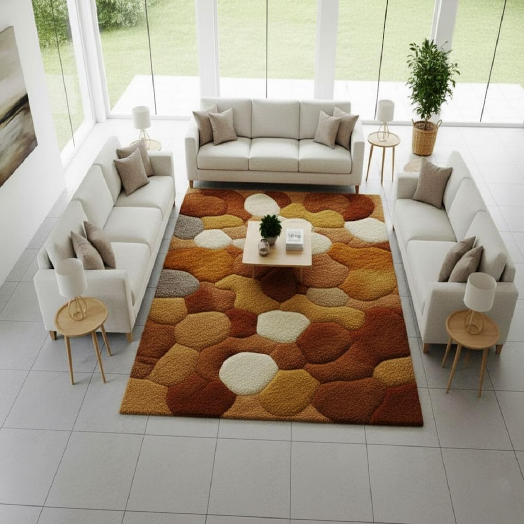 Buy Abstract Pebble Design Rug | Warm Earthy Tone Area Carpet for ...