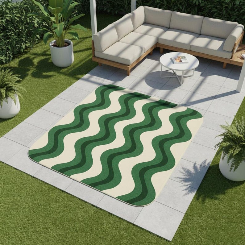 Buy Handmade Green Wavy Rug, Modern Abstract Area Carpet, Custom Tufted ...