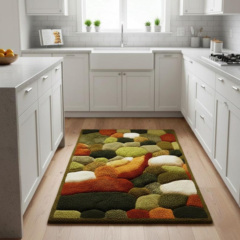 Buy Handmade Pebble Stone Rug – Green Moss & Earth Tone Area Carpet ...