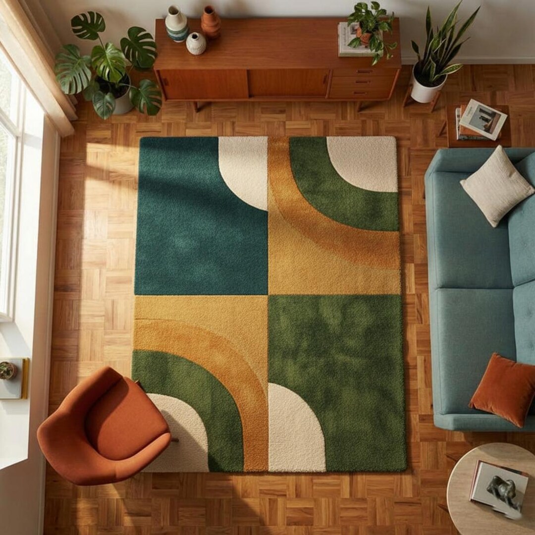 Buy Handmade Mid-century Modern Geometric Rug, Abstract Arc Pattern ...