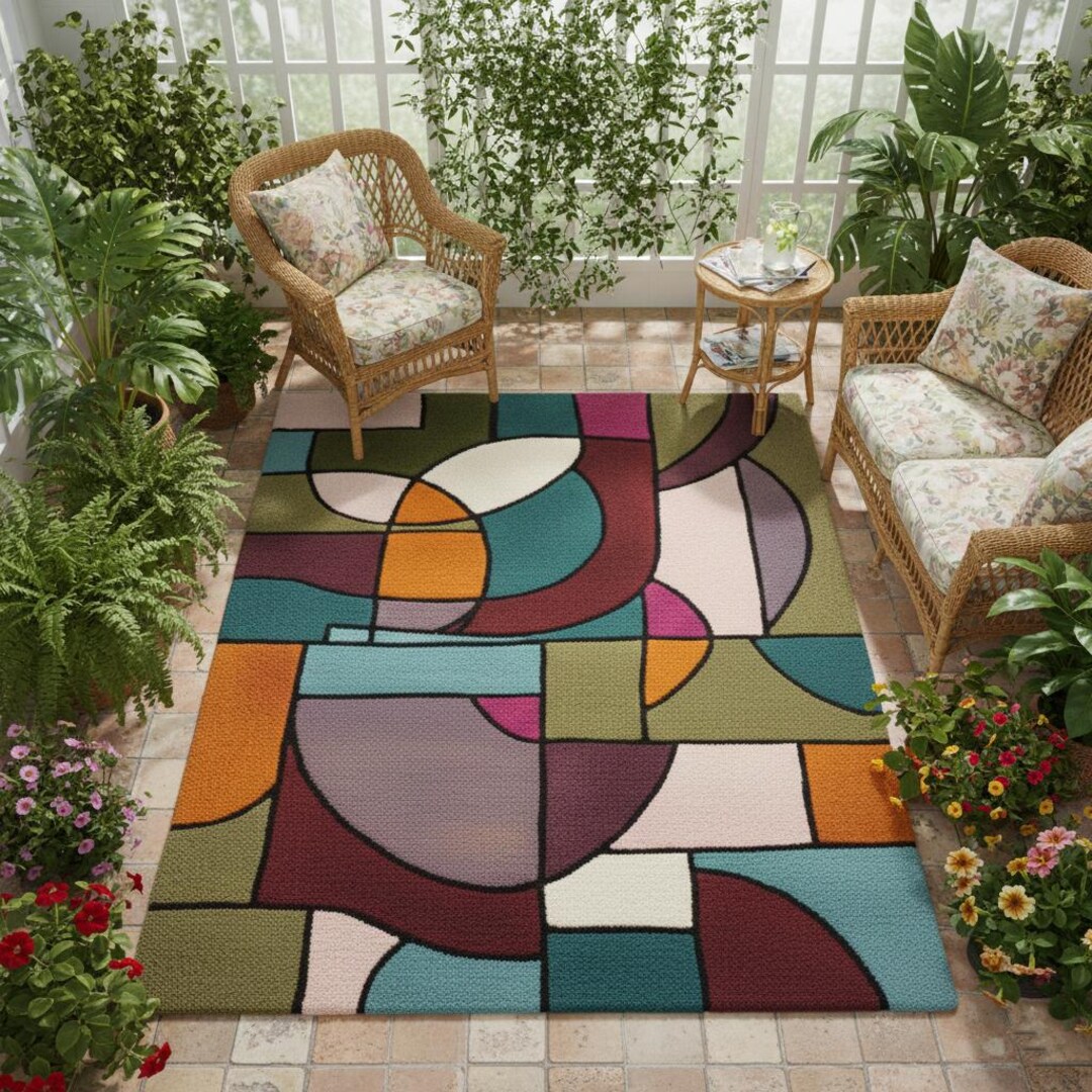 Handmade Mid-century Modern Abstract Rug | Retro Geometric Color Block ...