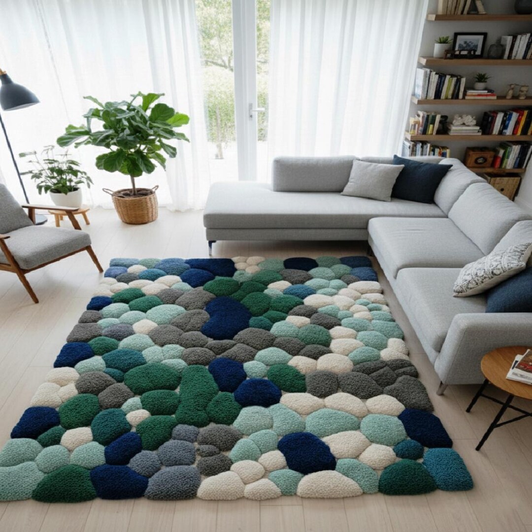 Buy Handmade Pebble Stone Rug – Modern Wool Felt Carpet, 3D Textured ...