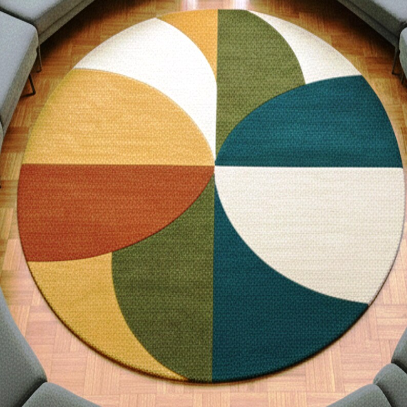 Mid Century Modern Geometric Area Rug Color Block Abstract Carpet Decor ...