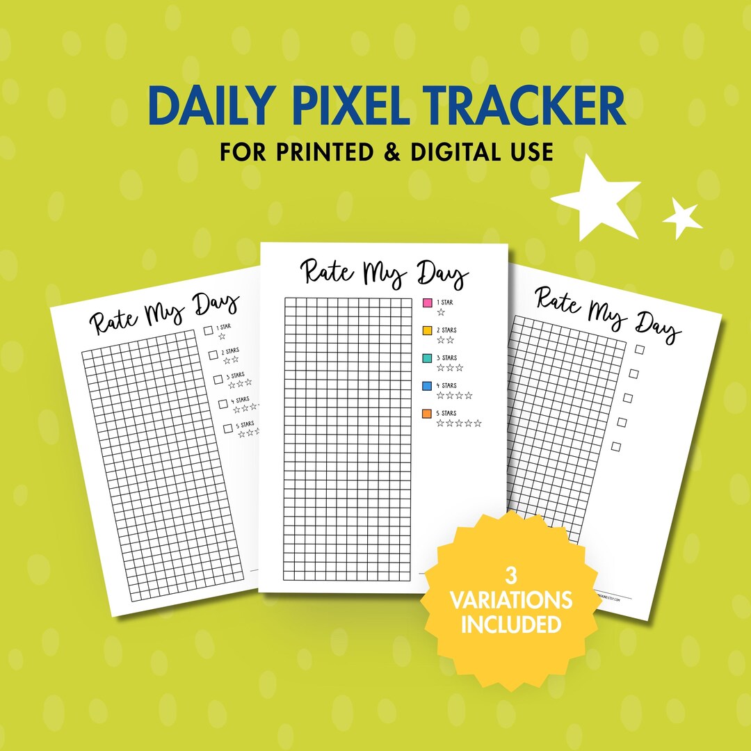 Rate My Day Pixel Tracker Printable A4, Daily Reflection Chart, Mood ...