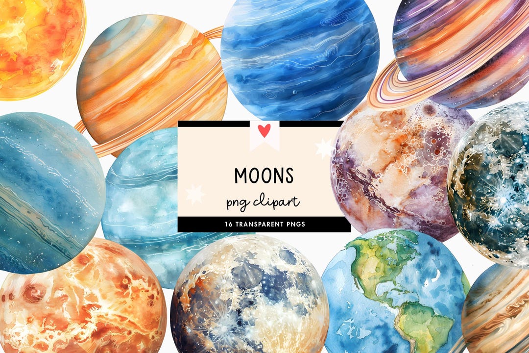 Watercolor Planet Clipart Outer Space PNG Moon Graphics Solar System ...