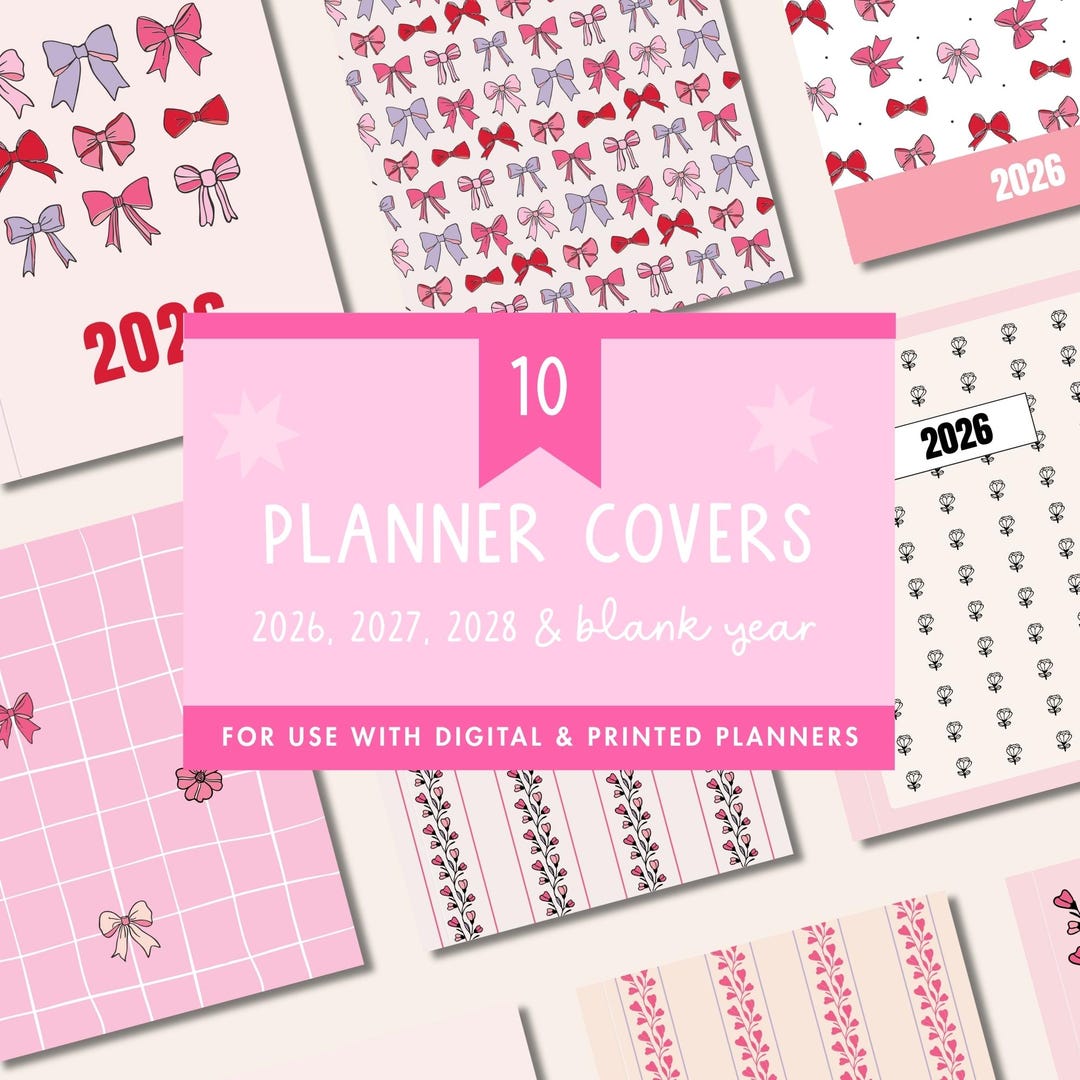 Pink Bow Floral Planner Covers | Cute Pink Flower Digital Notebook ...