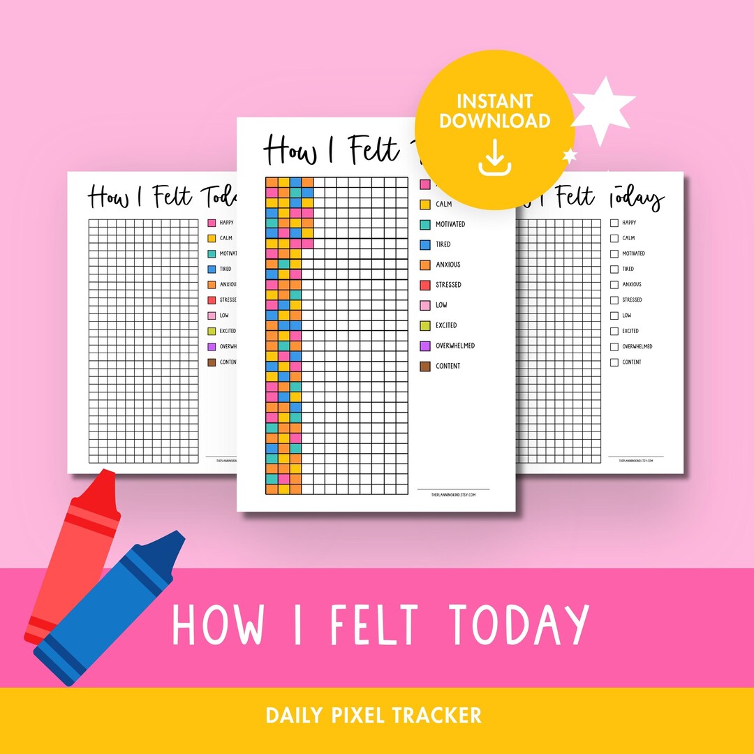 How I Felt Today Pixel Tracker Printable A4, Emotional Reflection Grid ...