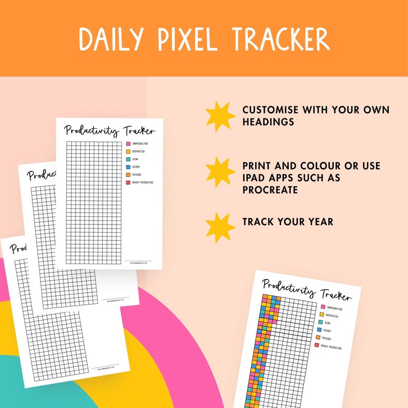 Productivity Pixel Tracker Printable A4, Daily Output Grid, Focus ...