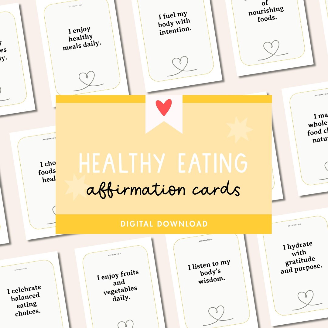 Healthy Eating Affirmation Cards for Body Awareness Balance Nourishment ...