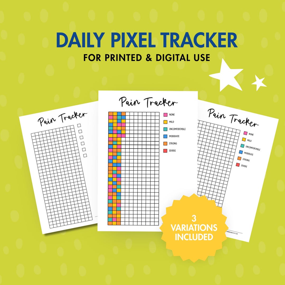 Pain Level Pixel Tracker Printable A4, Symptom Awareness Chart, Daily ...