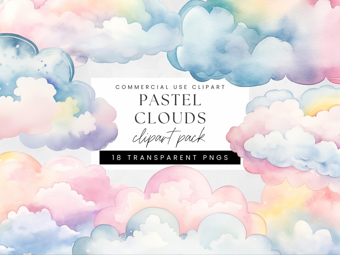 Pastel Cloud Clip Art PNG, Cute Watercolour Sky Illustrations, Soft ...