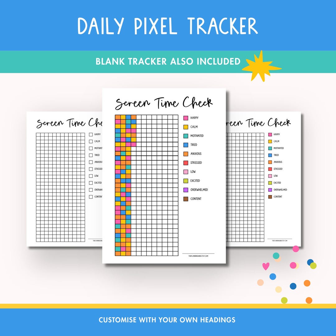 Screen Time Pixel Tracker Printable A4, Digital Usage Habit Grid, Tech ...