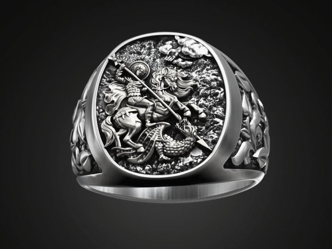 Saint George Signet Ring, Sterling Silver Christian Jewelry, St George ...