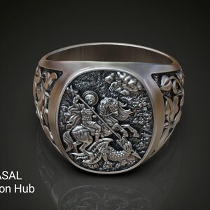 Saint George Signet Ring, Sterling Silver Christian Jewelry, St George ...