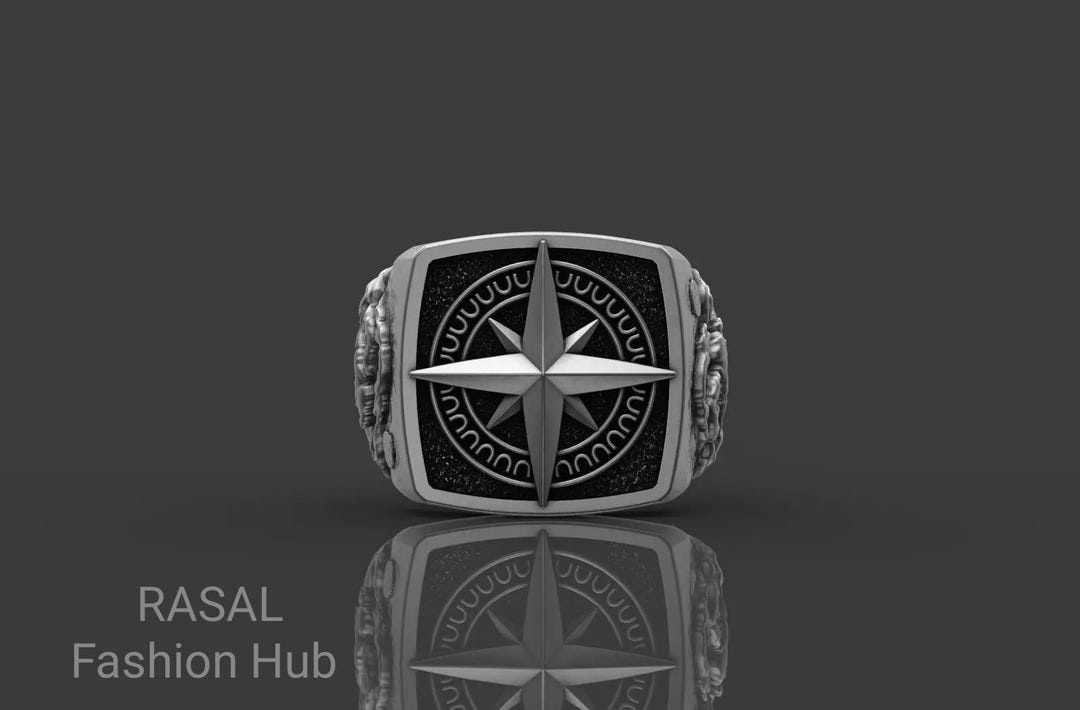 Sterling Silver Compass Ring, Heraldic Crest Signet - Etsy