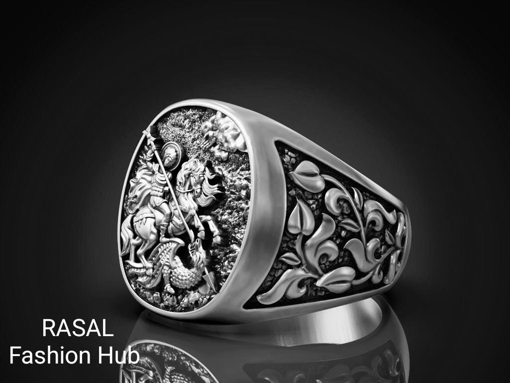 Saint George Signet Ring, Sterling Silver Christian Jewelry, St George ...