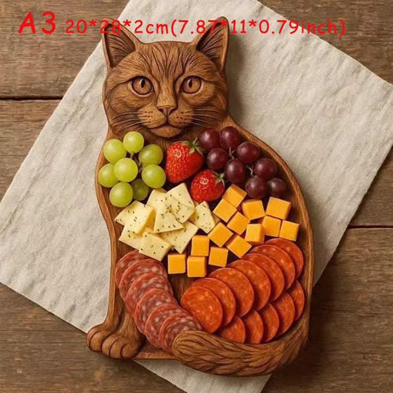 Hand Carved Cat Paw Wooden Serving Tray, Fruit & Charcuterie Platter ...