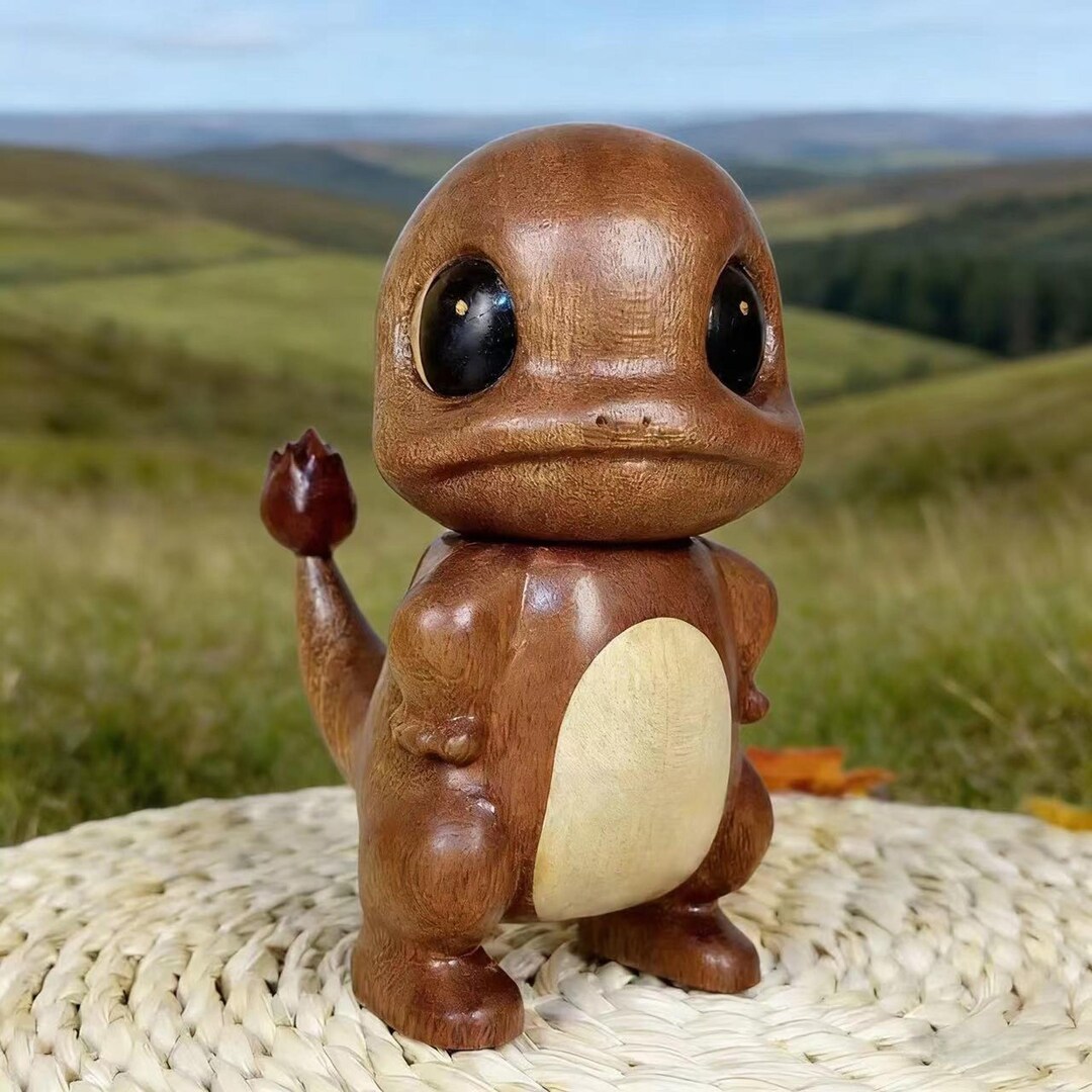 Hand Carved Wooden Charmander Figurine, Pokemon Wood Sculpture ...